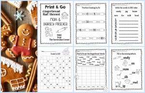 Gingerbread Print & Go Math and Literacy Practice - The Kinder Corner