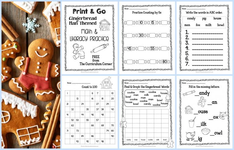 Gingerbread Print & Go Math and Literacy Practice - The Kinder Corner