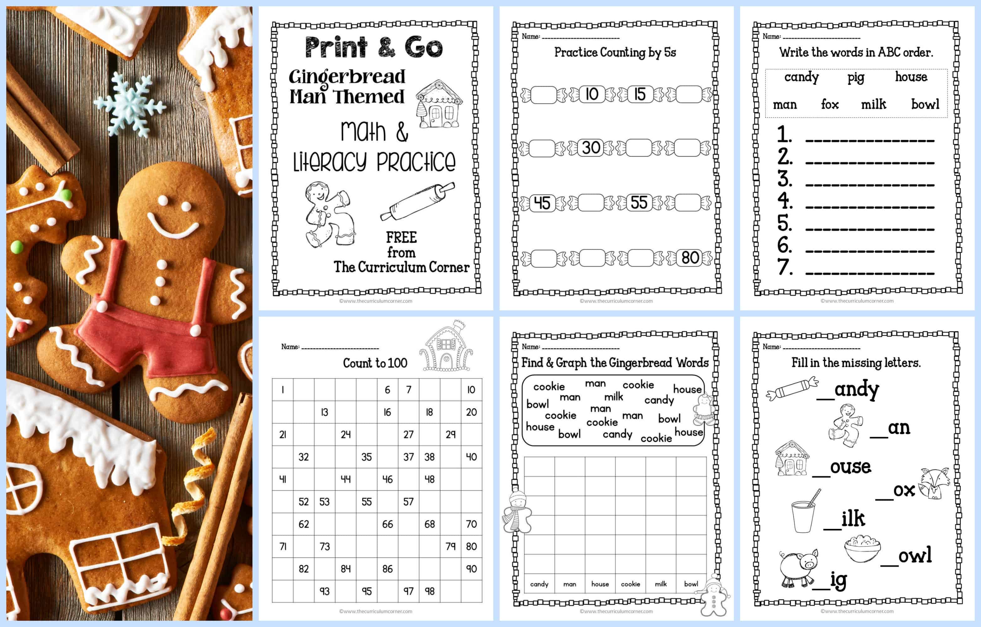 Gingerbread Print & Go Math and Literacy Practice - The Kinder Corner