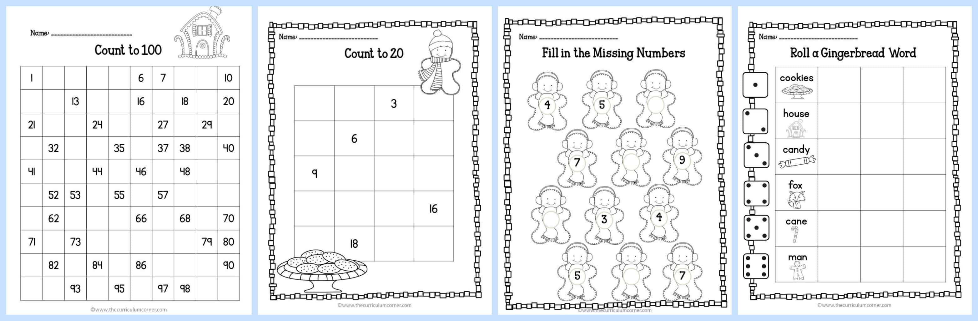 Gingerbread Print & Go Math and Literacy Practice - The Kinder Corner