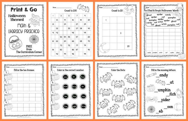 Halloween Print & Go Math and Literacy Practice - The Kinder Corner