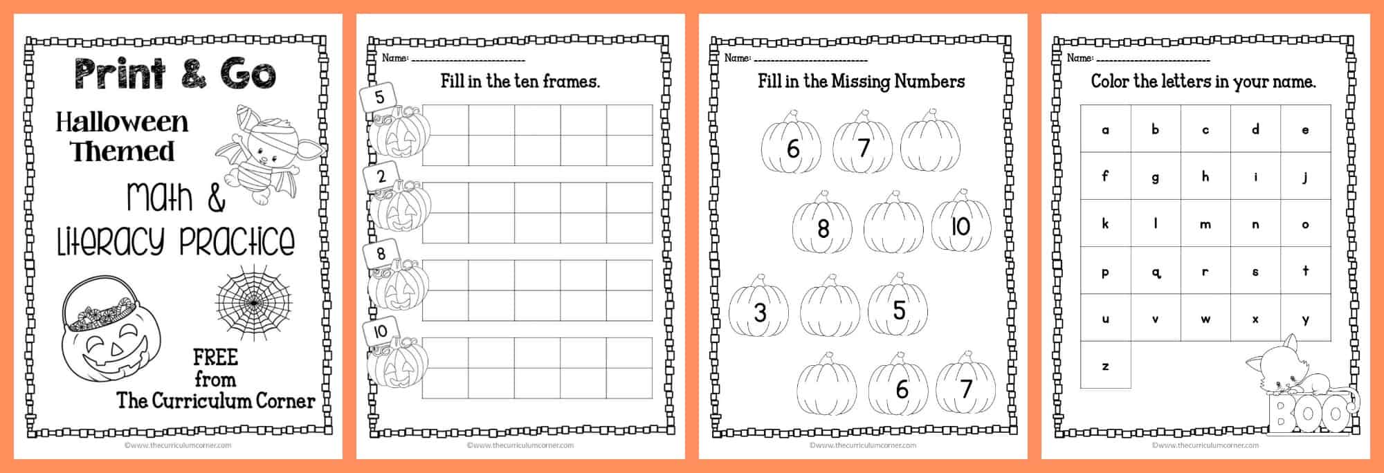 Halloween Print & Go Math and Literacy Practice - The Kinder Corner