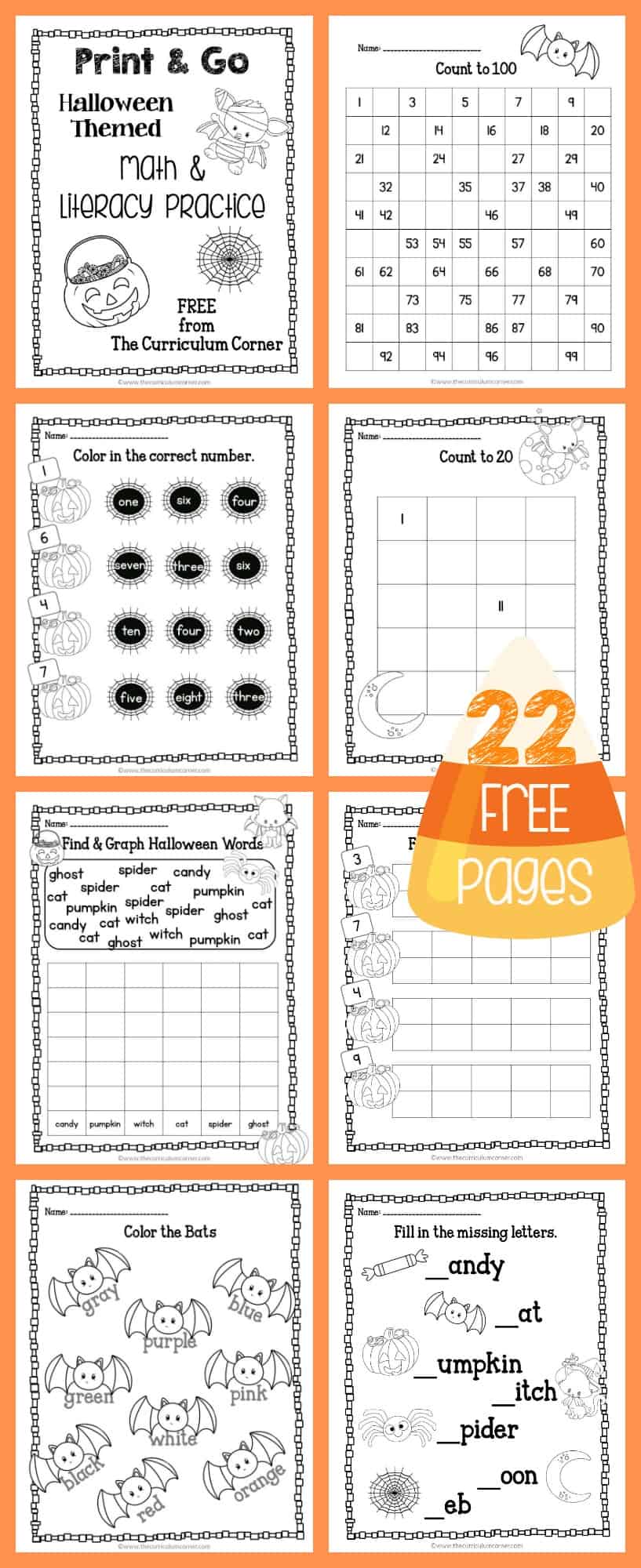 Halloween Print & Go Math and Literacy Practice - The Kinder Corner