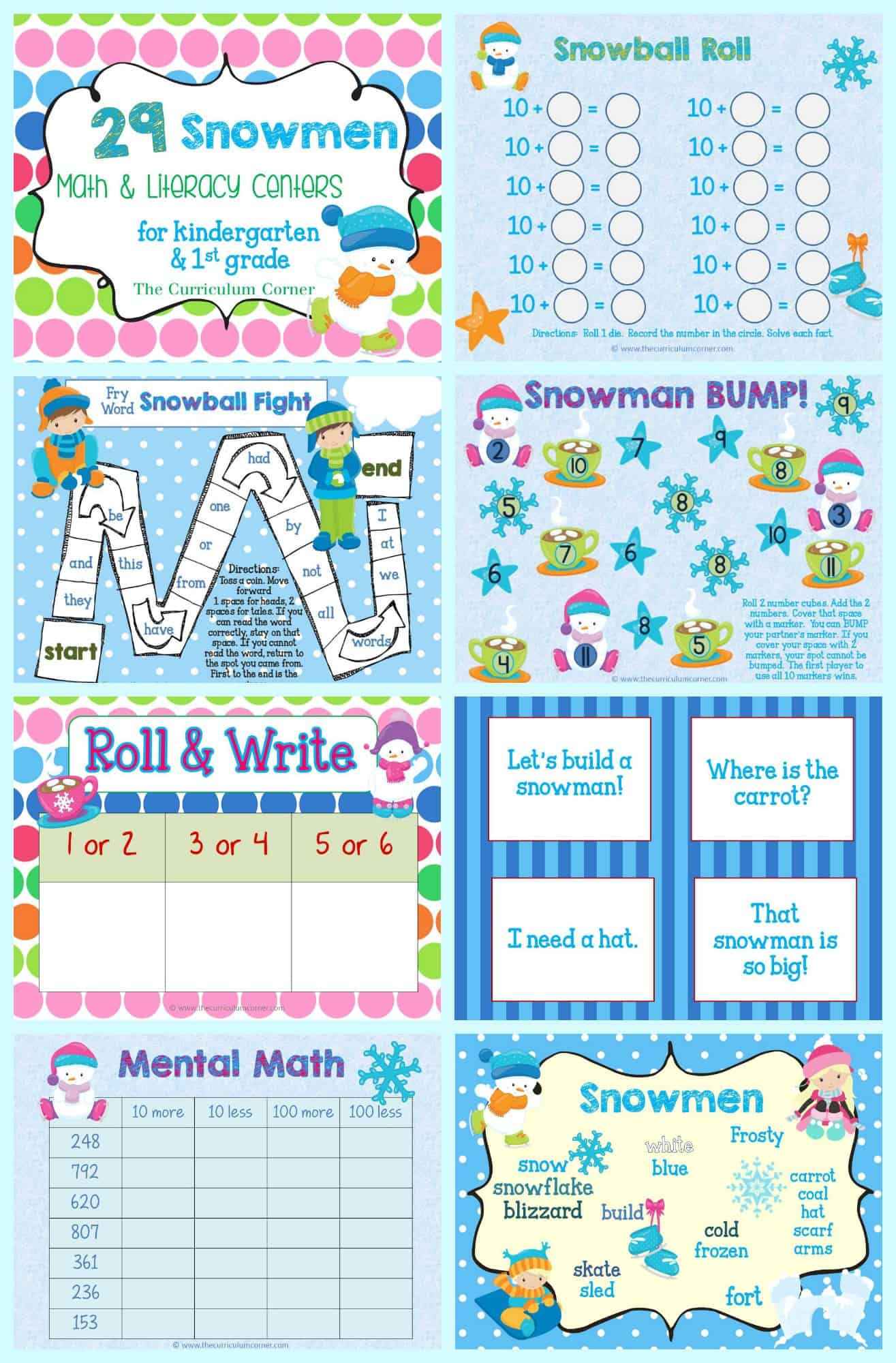 Snowmen Math & Literacy Centers - The Kinder Corner