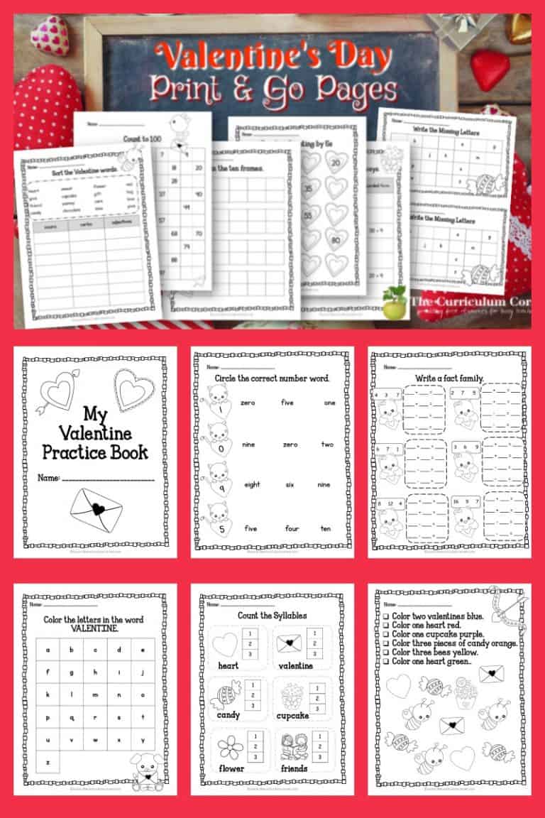 Valentine Print & Go Practice Pages - The Kinder Corner