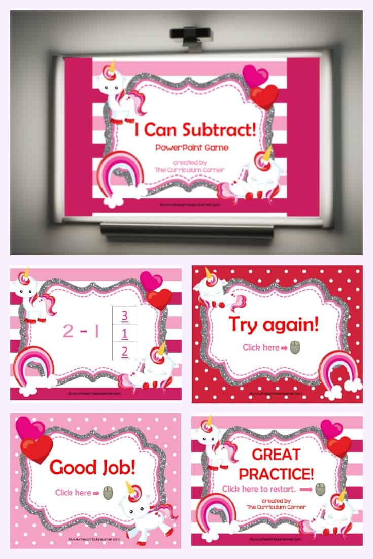 Valentine Subtraction Computer Game - The Kinder Corner