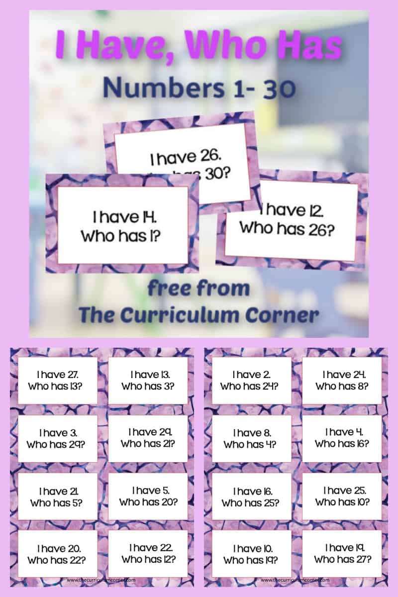 I Have, Who Has Numbers (1-30) - The Kinder Corner