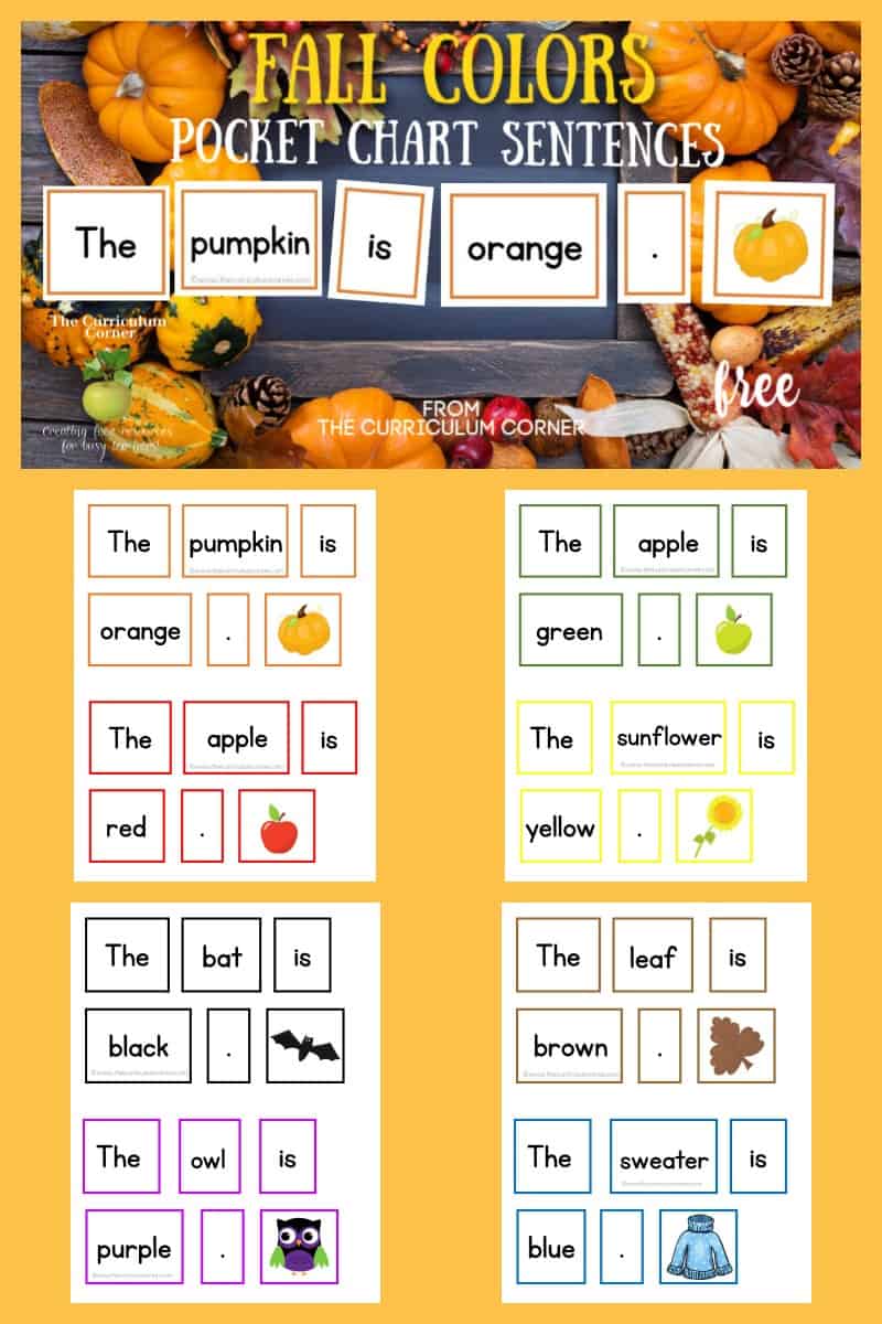 Fall Pocket Chart Color Sentences - The Kinder Corner