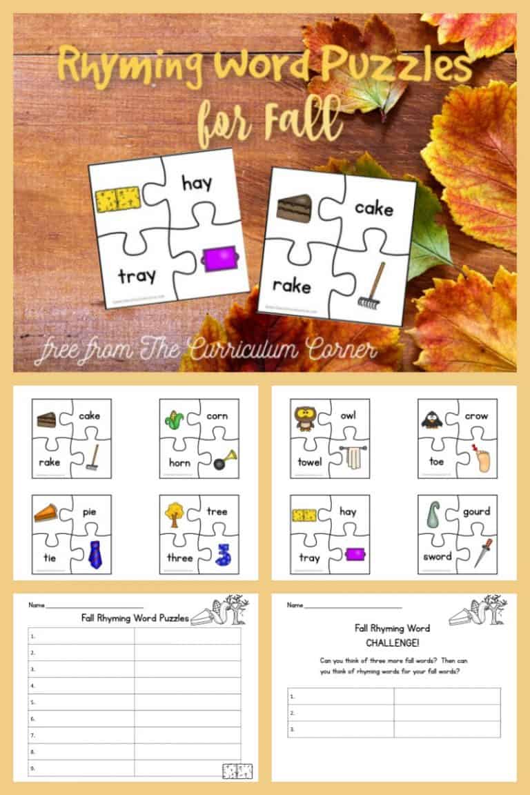 Fall Rhyming Word Puzzles - The Kinder Corner
