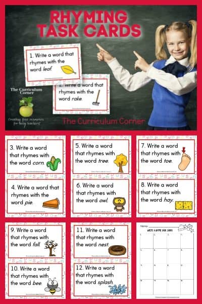 Write a Rhyming Word Task Cards - The Kinder Corner