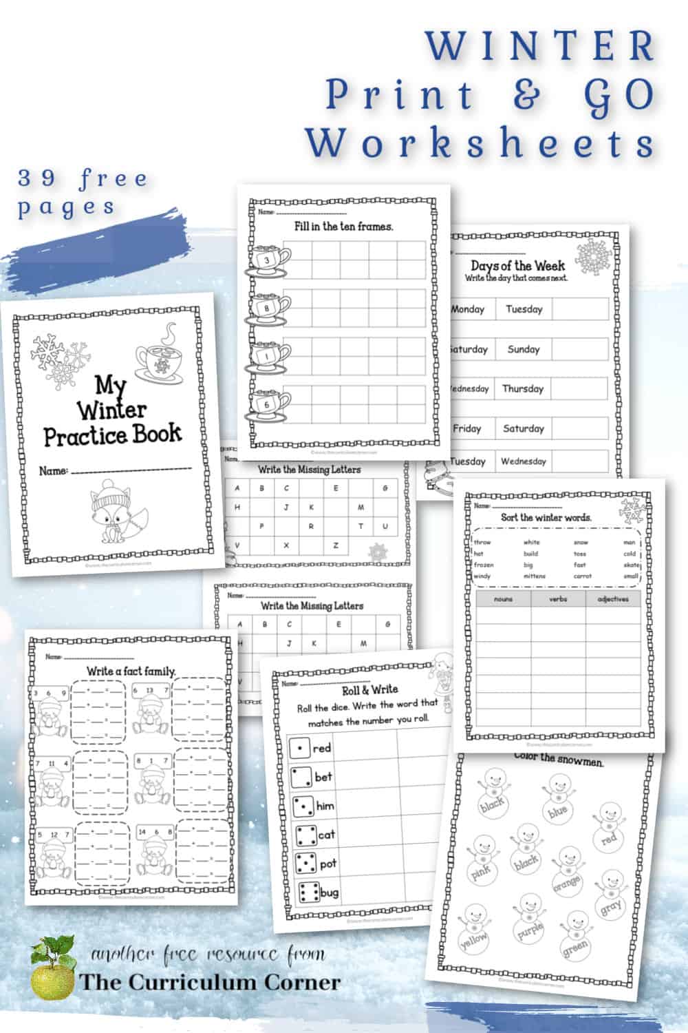 Winter Print & Go Practice Pages - The Kinder Corner