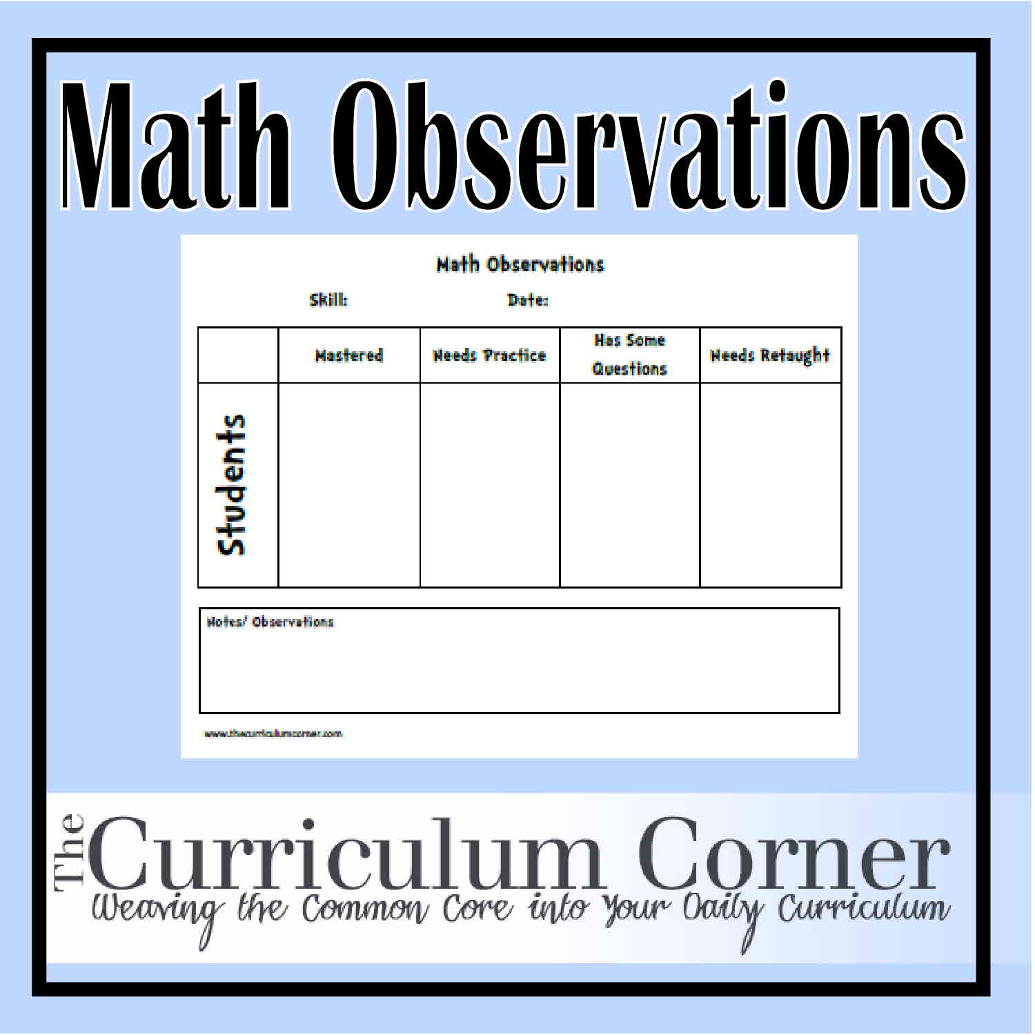 Math Observations Recording Sheet Math Observations Recording Sheet